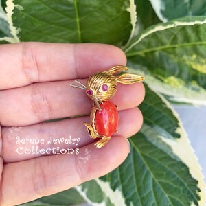 Coral Ruby 18k Yellow Gold Bunny Rabbit Brooch Pin Vintage - Etsy