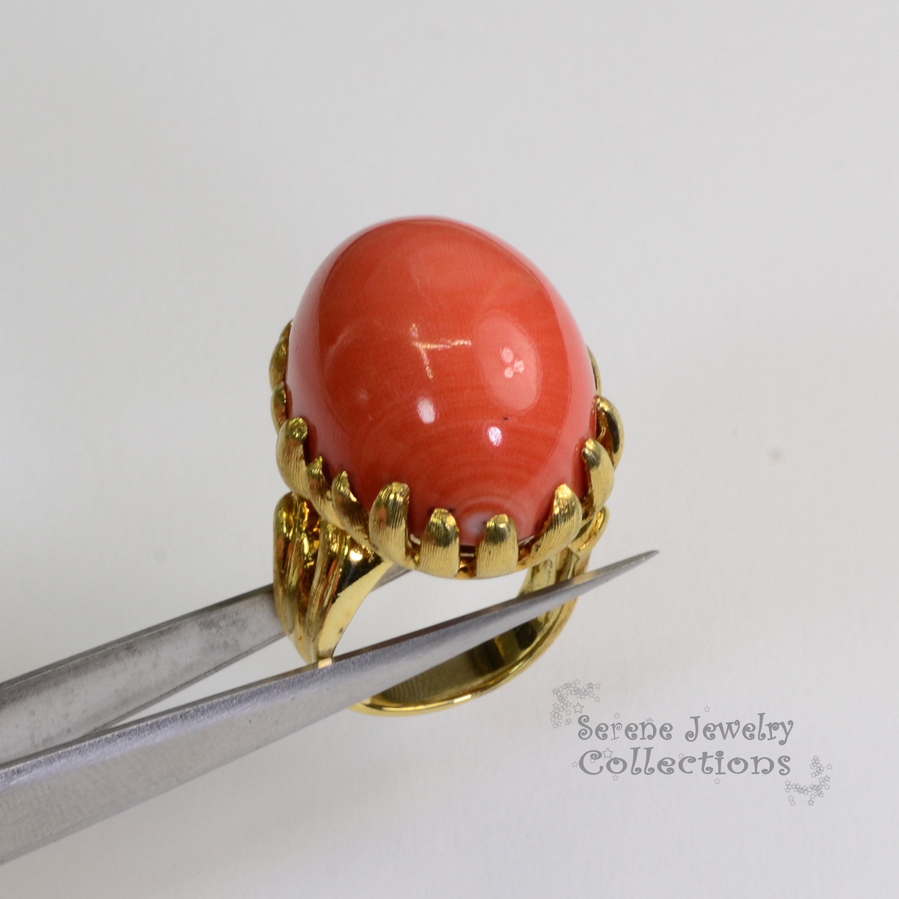 Japanese Momo Coral Diamond 18k Gold Ring Vintage Ring Size - Etsy