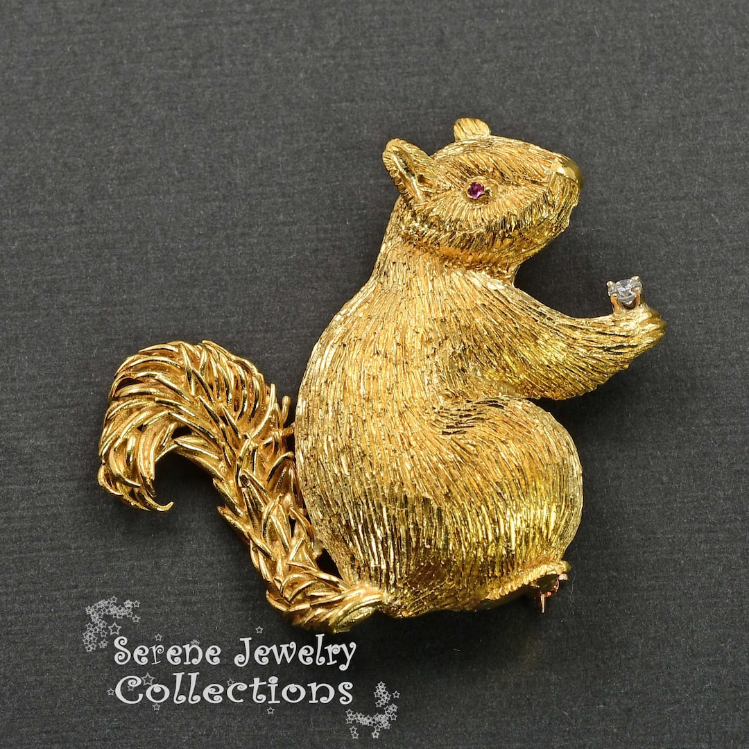 Tiffany & Co Diamond Ruby 18k Yellow Gold Squirrel Brooch Vintage - Etsy