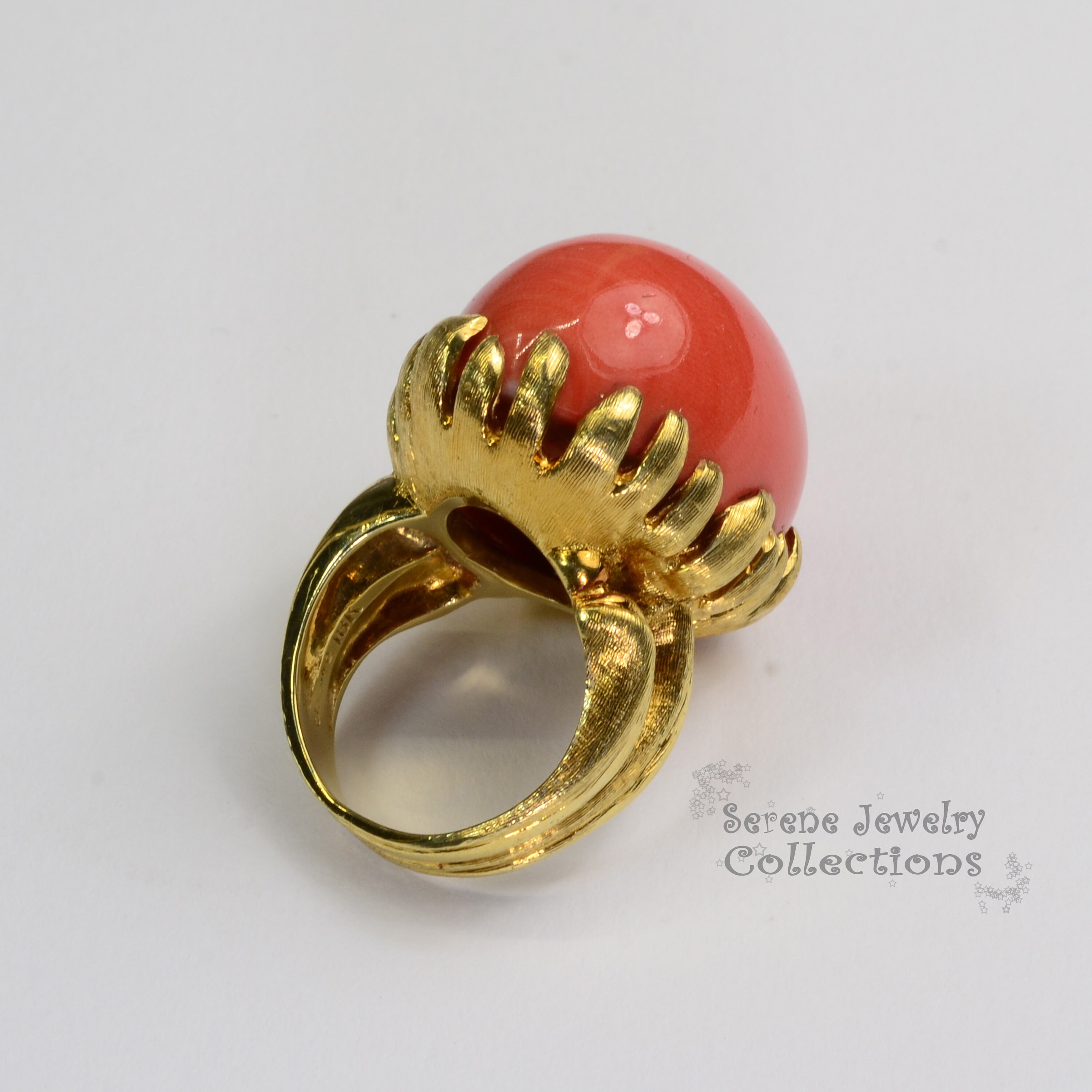 Japanese Momo Coral Diamond 18k Gold Ring Vintage Ring Size 5.75 - Etsy