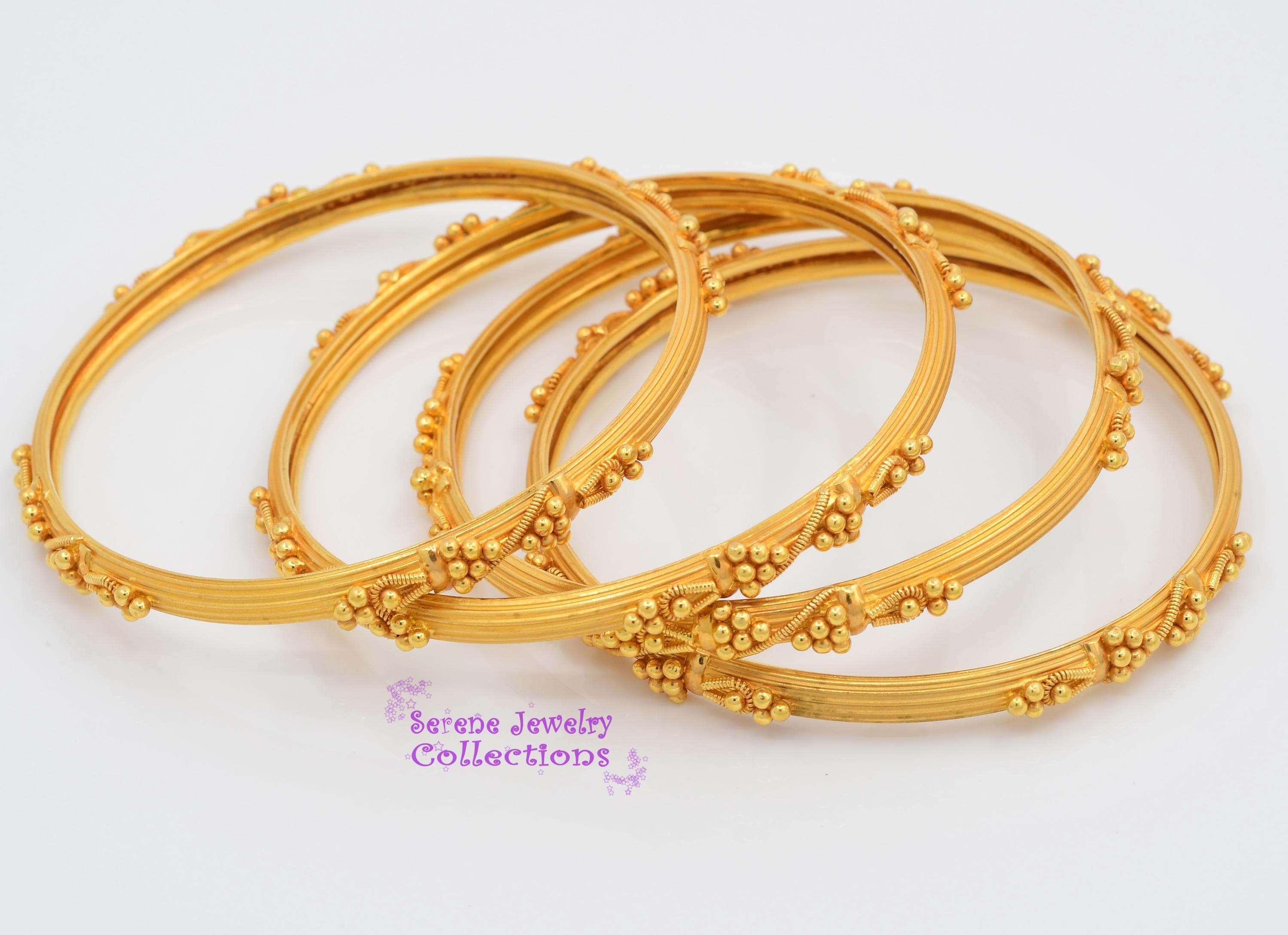 22k Solid Yellow Gold Fancy Bangle Bracelet 7 INCH SET (4 Bracelets) - Etsy