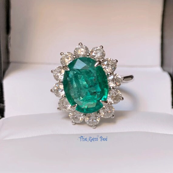 4.26CT GIA Zambian Emerald Diamond 18k Solid Gold Rin… - Gem