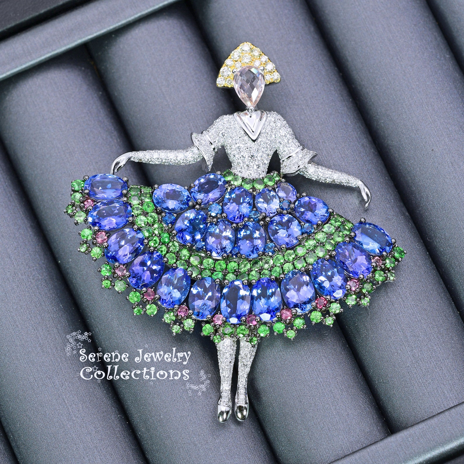 Tanzanite Tsavorite Morganite Diamond Dancer 18k Solid White Gold ...