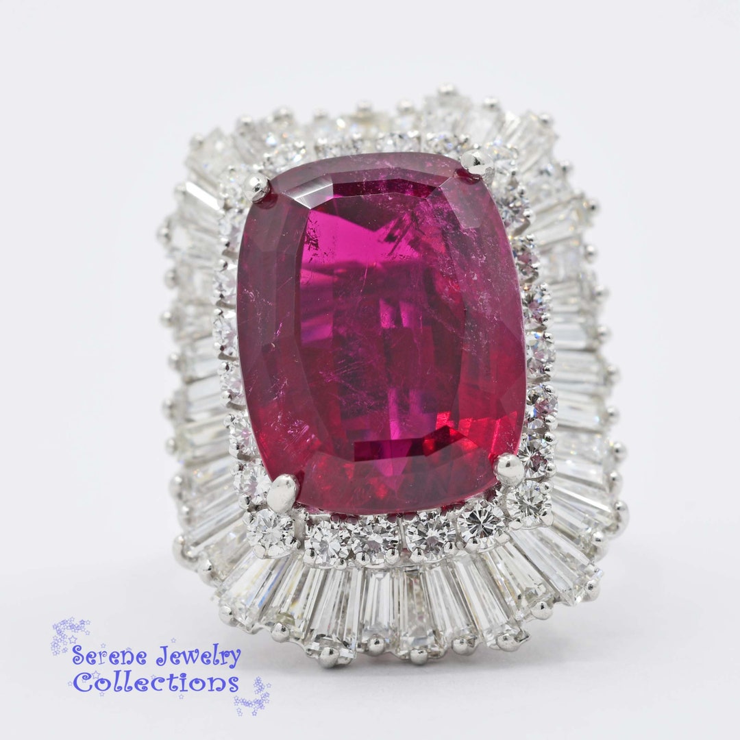 9CT Red Tourmaline Diamond Platinum Ring Vintage Ring Size 4.5 - Etsy