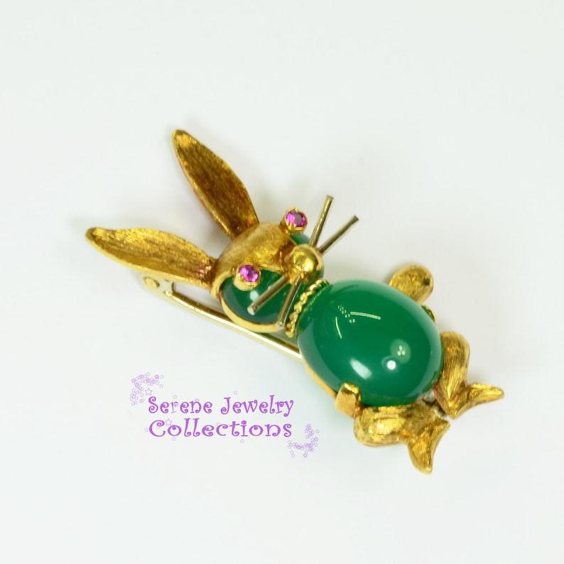Italian Green Onyx Ruby 18k Yellow Gold Rabbit Bunny Brooch - Etsy
