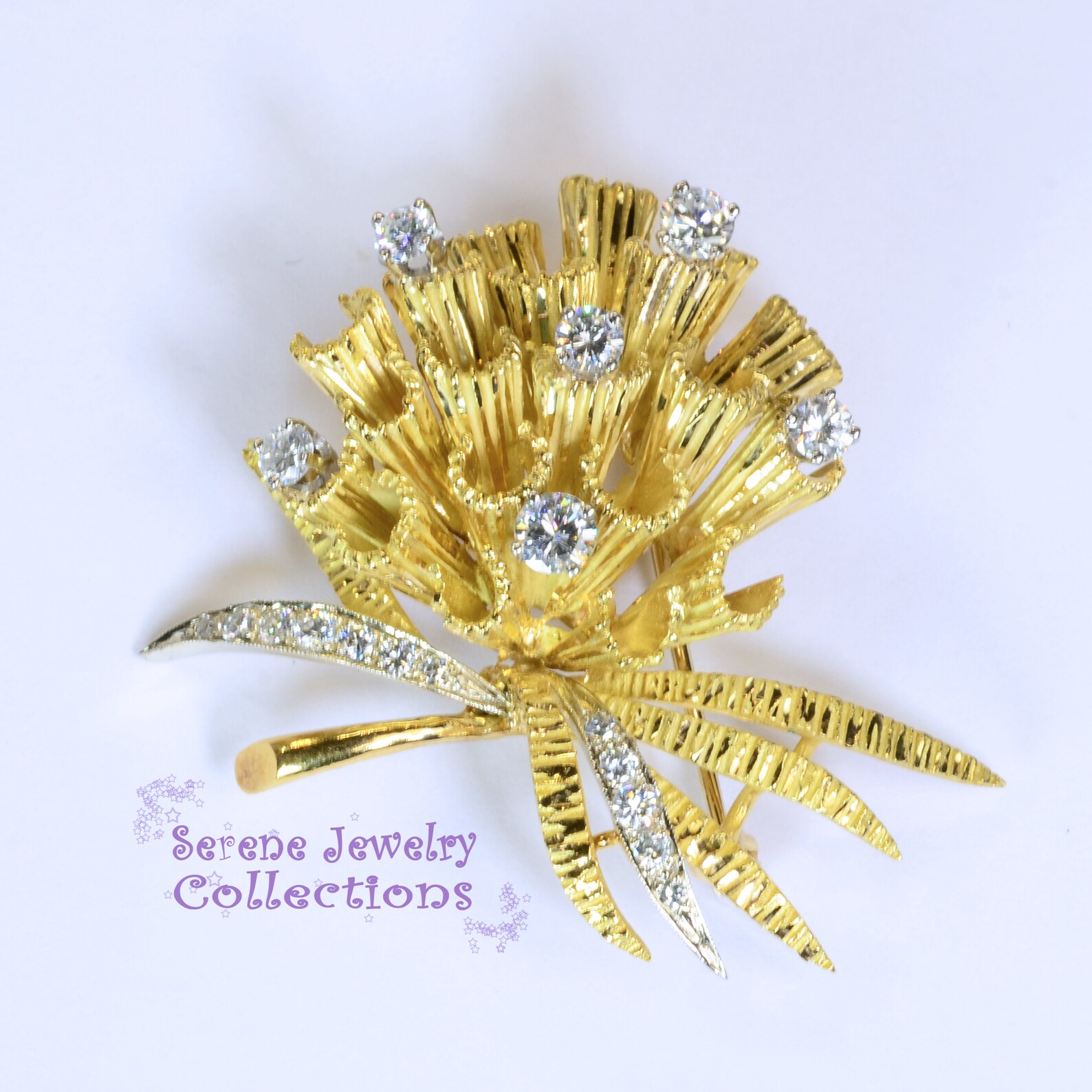 Diamond 18k Yellow Gold Flower Bouquet Brooch Vintage - Etsy