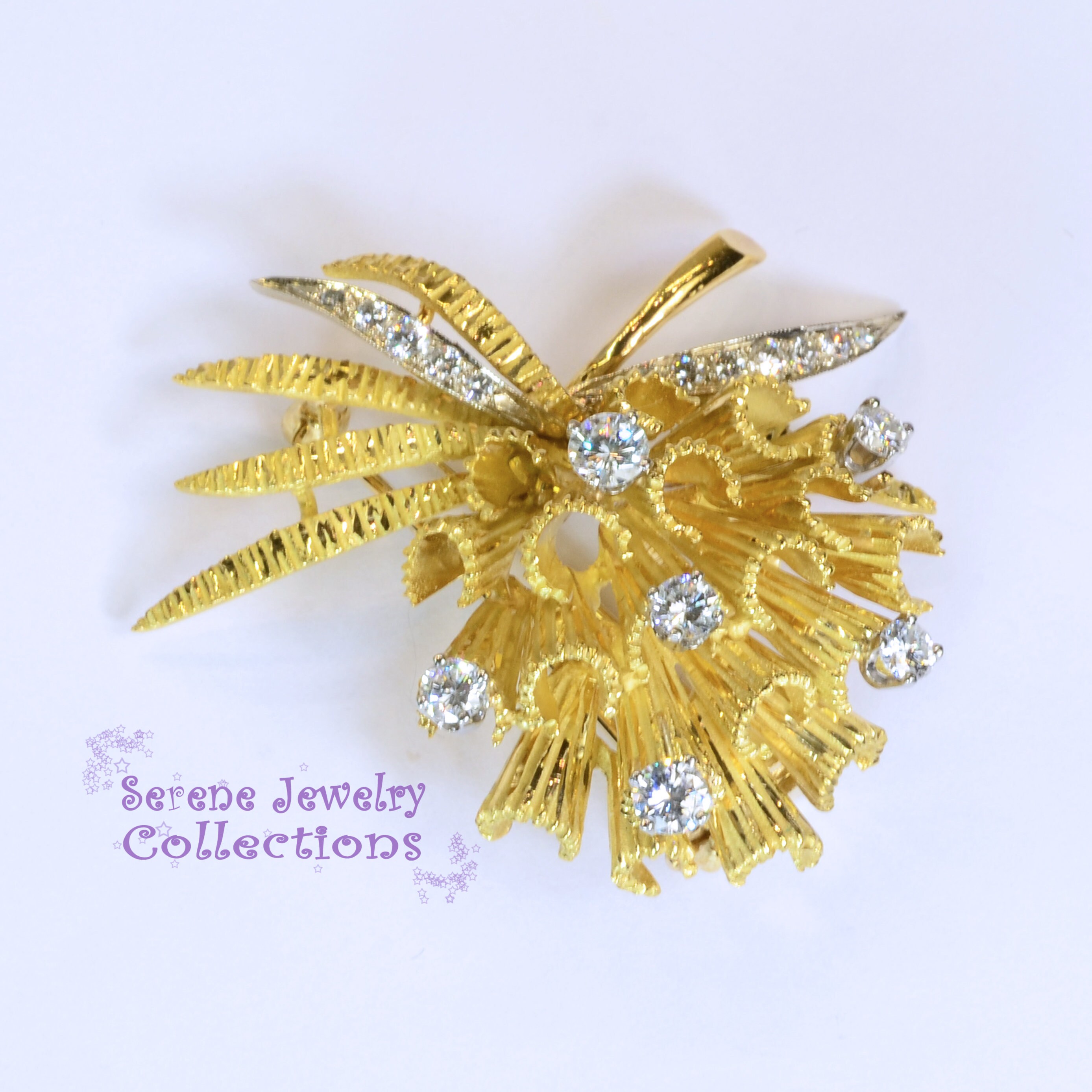Diamond 18k Yellow Gold Flower Bouquet Brooch Vintage - Etsy