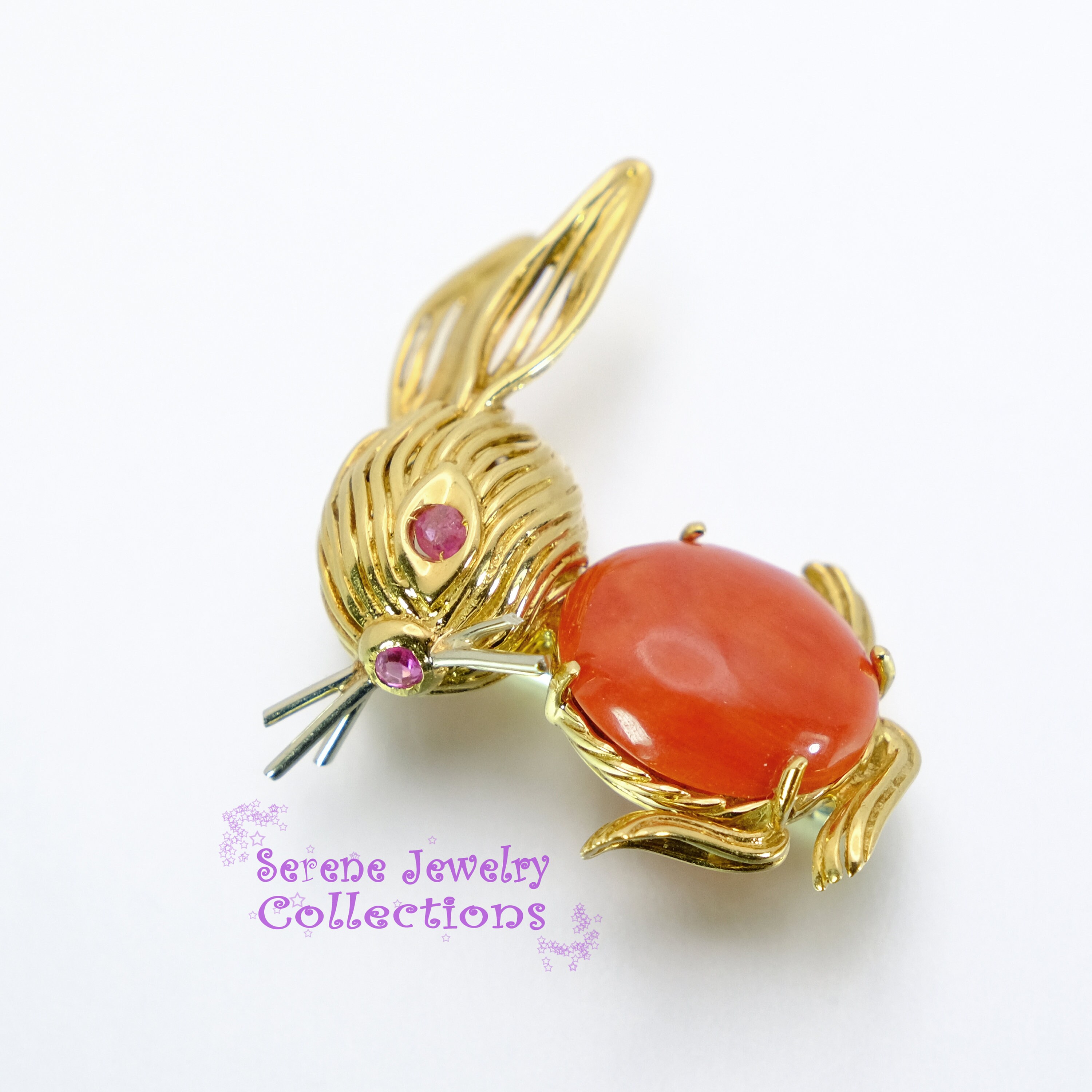 Coral Ruby 18k Yellow Gold Bunny Rabbit Brooch Pin Vintage - Etsy