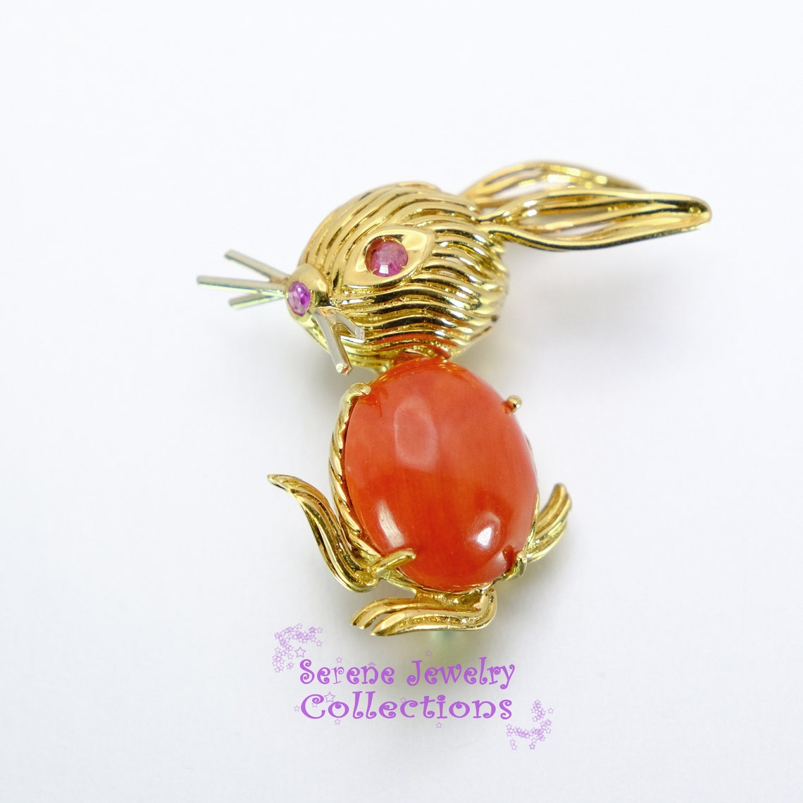 Coral Ruby 18k Yellow Gold Bunny Rabbit Brooch Pin Vintage - Etsy