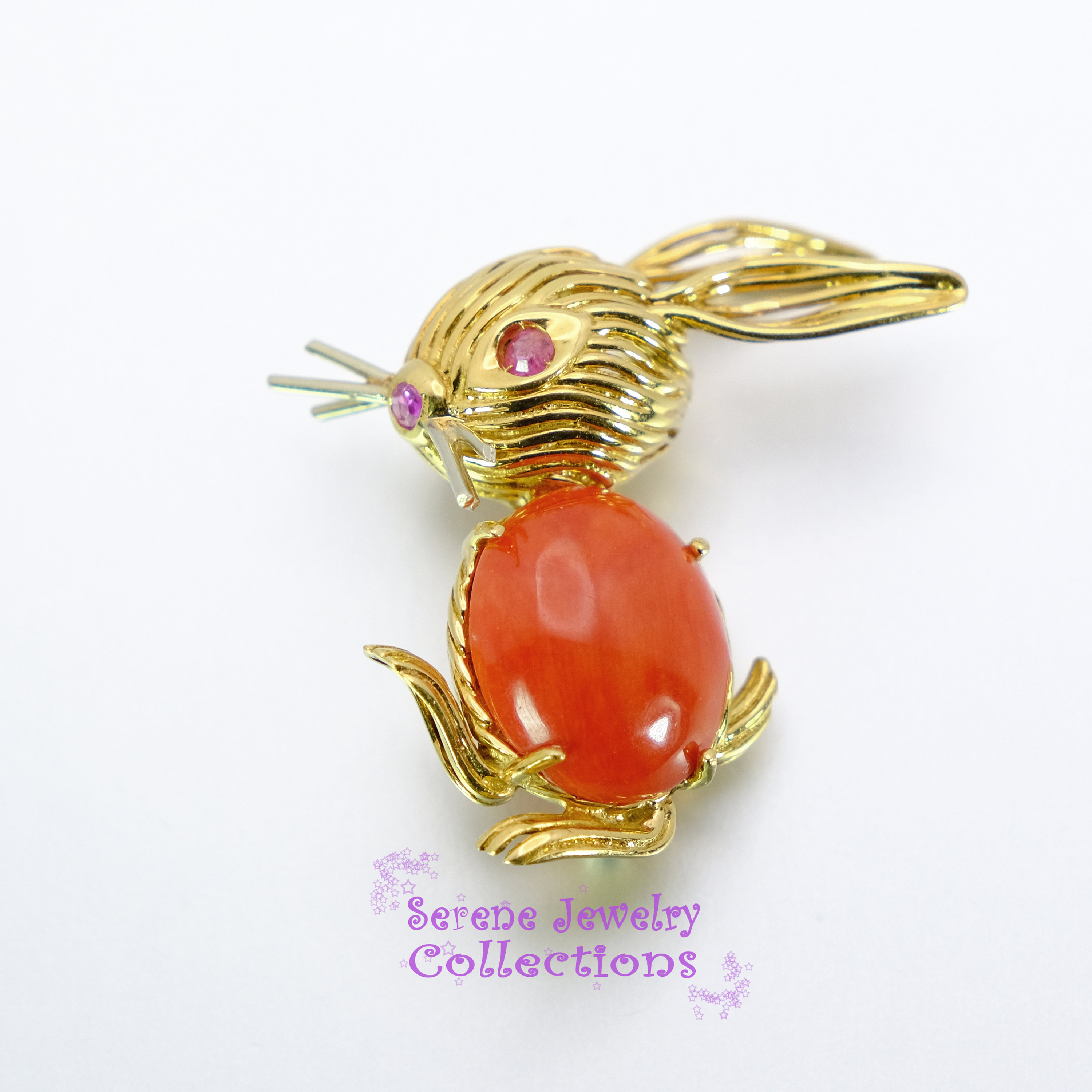 Coral Ruby 18k Yellow Gold Bunny Rabbit Brooch Pin Vintage - Etsy