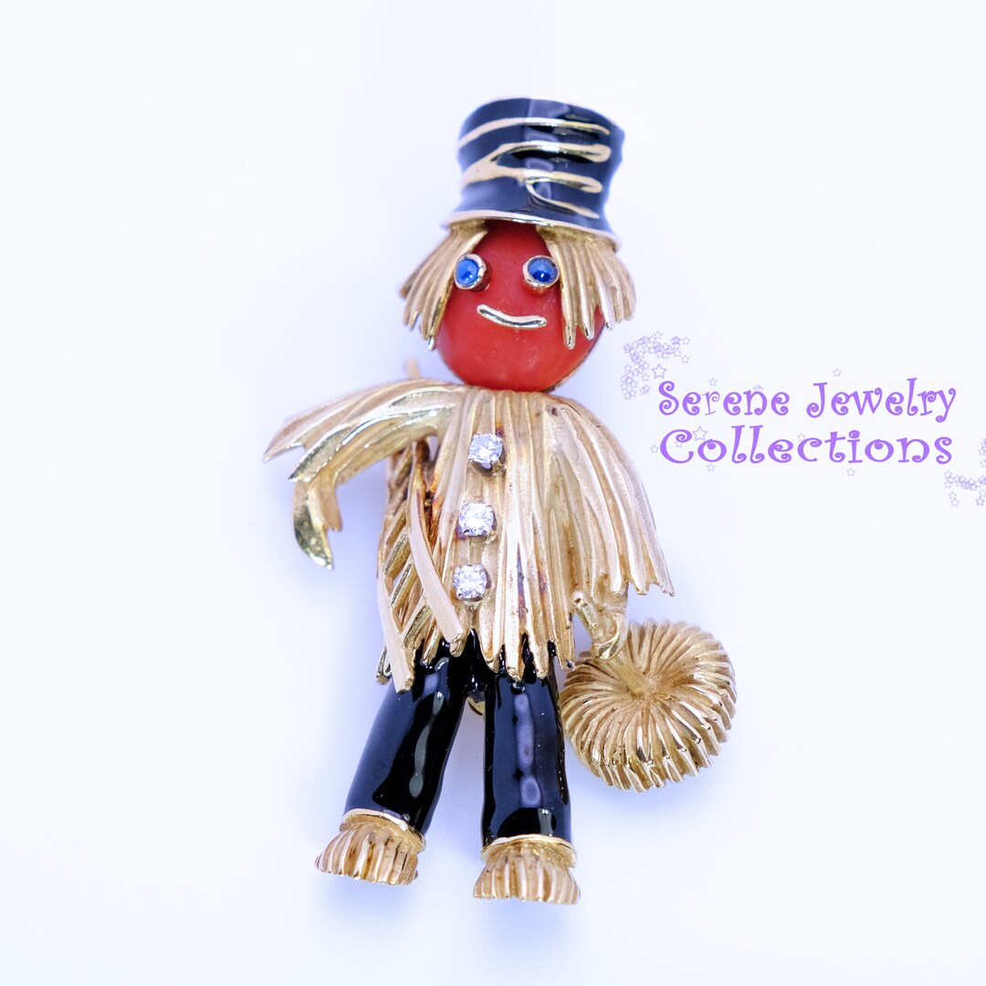 Sapphire Diamond 18k Solid Gold Scarecrow Brooch Vintage - Etsy