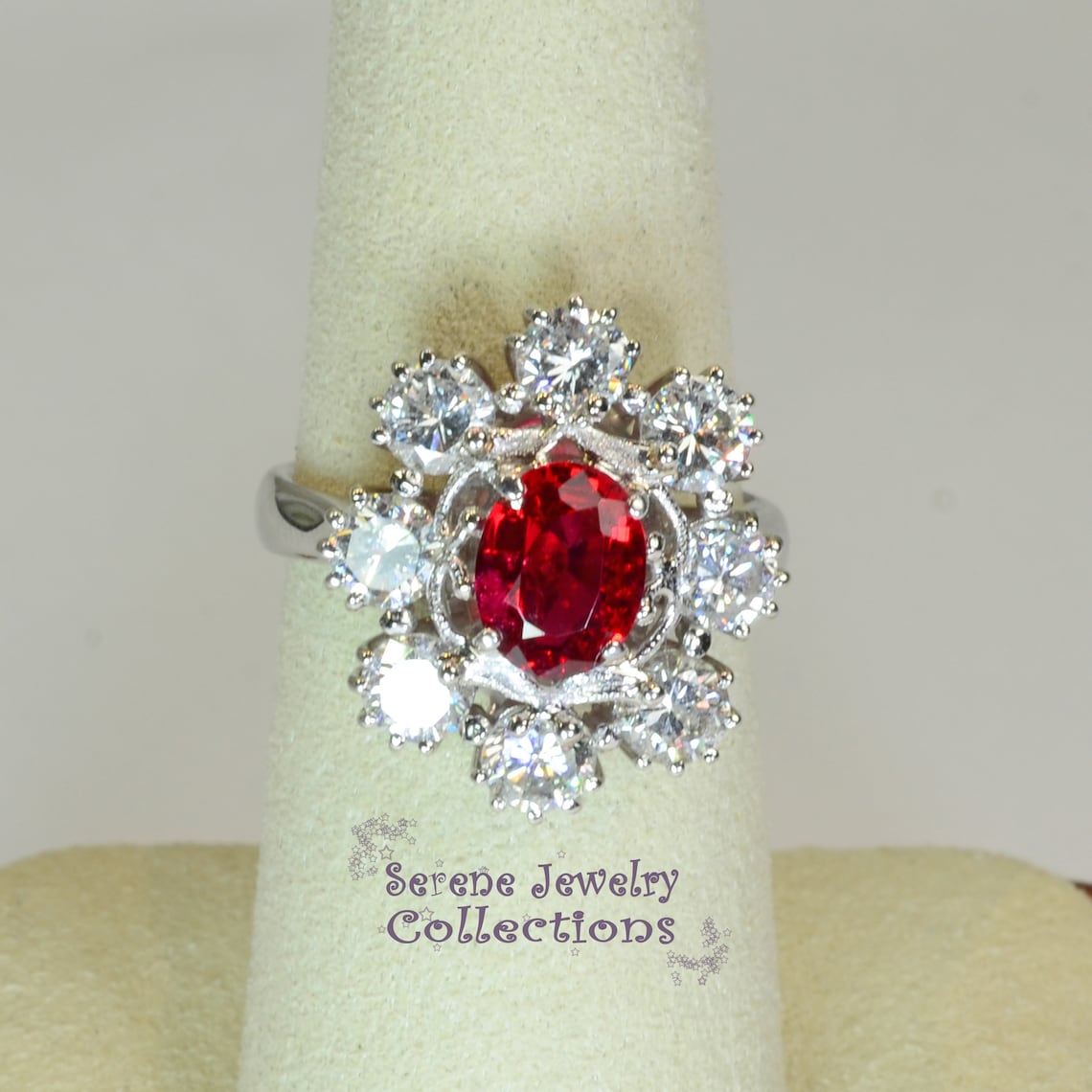 1.3CT Bright Red Spinel Diamond Platinum Ring Vintage Size 6.5 - Etsy