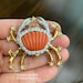 Large Carved Coral Diamond Crab 18k Yellow White Gold Brooch Pin ...