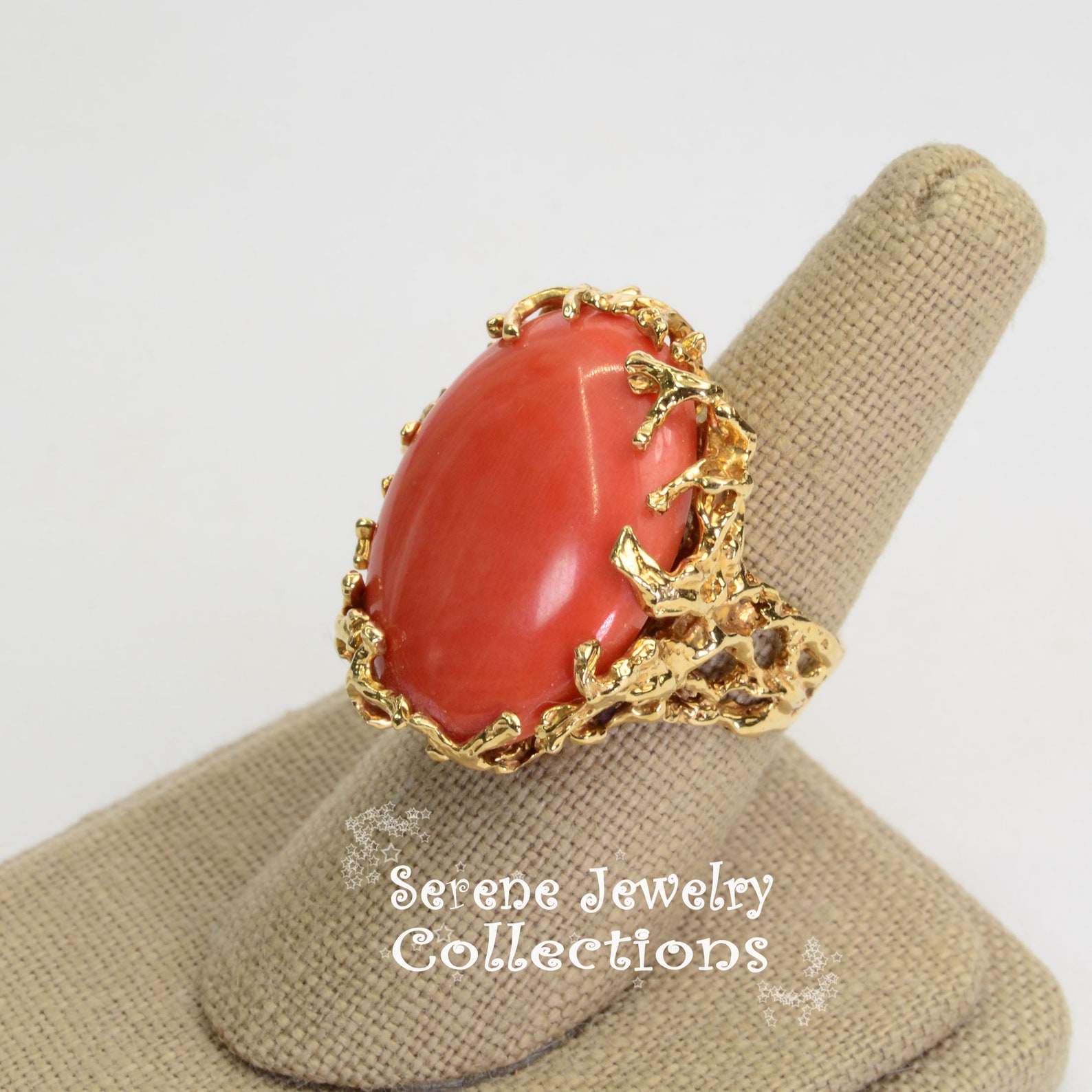 Japanese Momo Coral 14k Gold Ring Vintage Ring Size 6.75 - Etsy