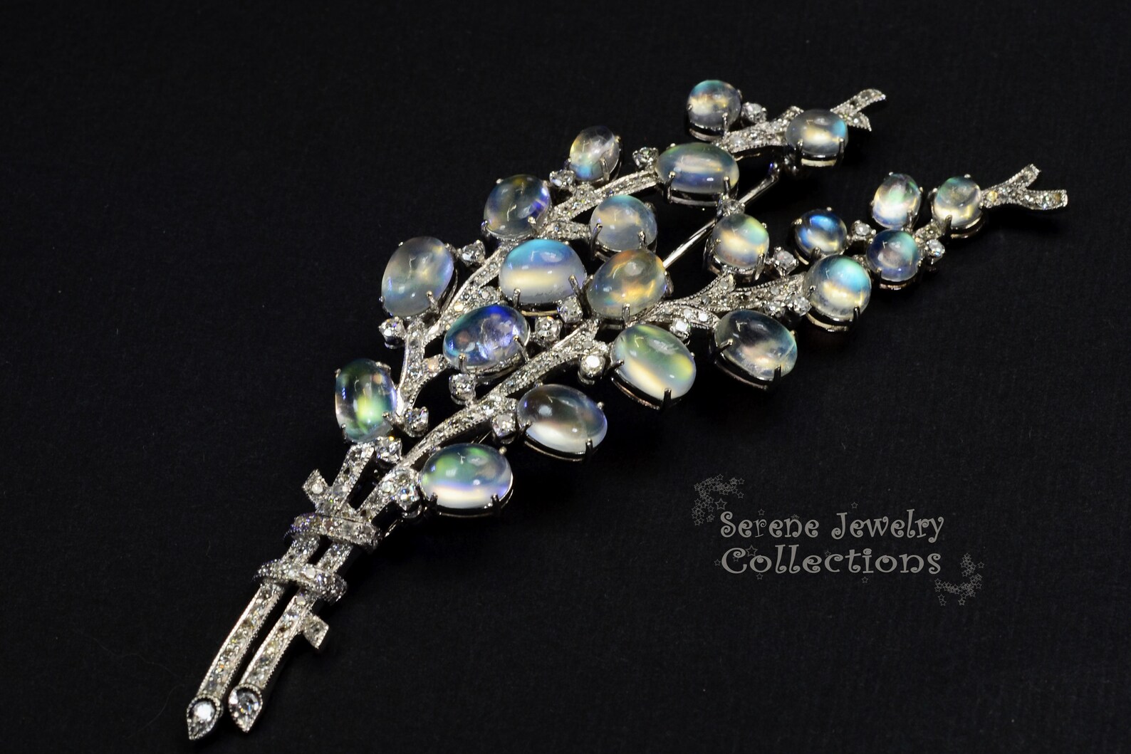 Moonstone Diamond 18k Gold Flower Brooch Vintage - Etsy