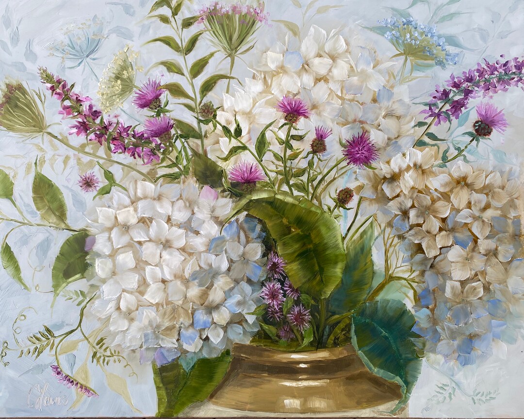FINE ART PRINT.- Blessings . Hydrangea Print, Wildflowers, Antique ...
