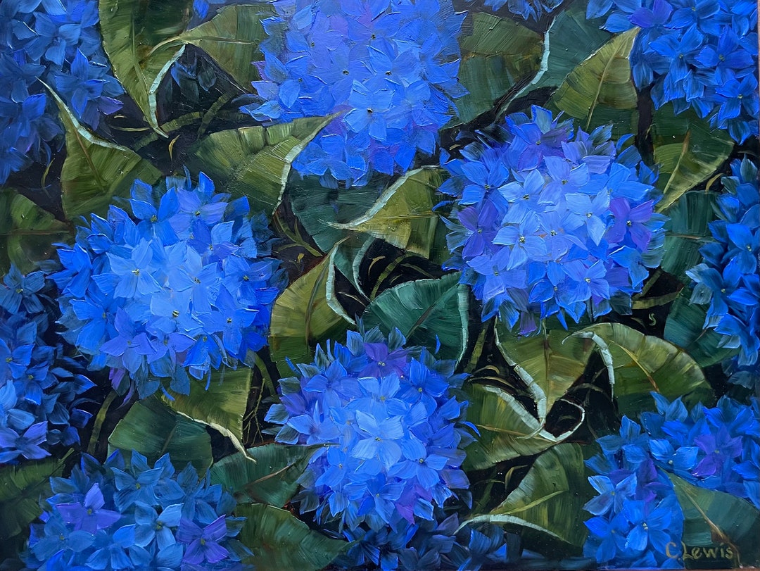 Over the Moon- 18 X 24 Inches Blue Hydrangea Painting, Oil Painting ...