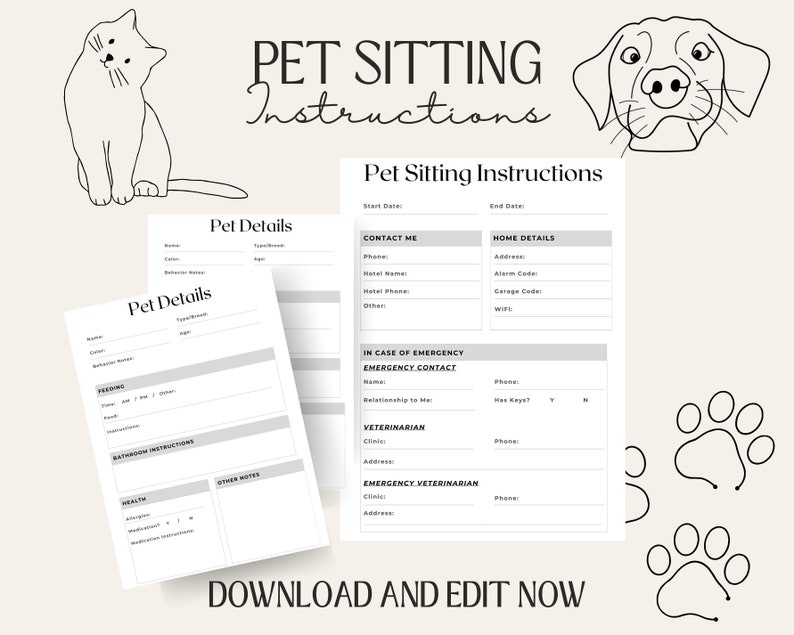 Pet Sitter Instructions | Cat Sitter Instructions | Dog Sitter ...