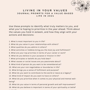 ACT Living in Your Values Journal Prompts - Etsy