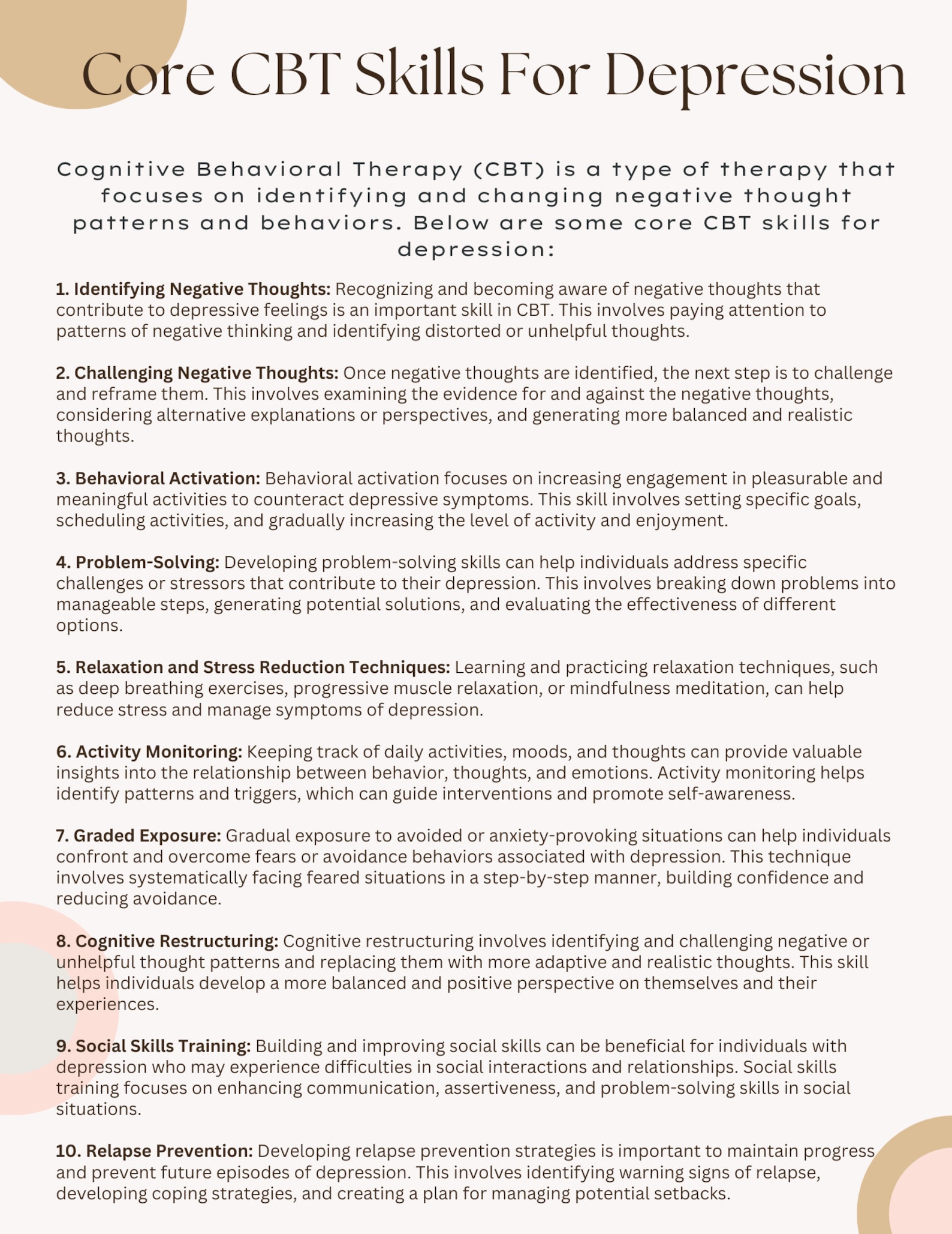 Core CBT Skills for Depression Depression Resources Managing Depression ...
