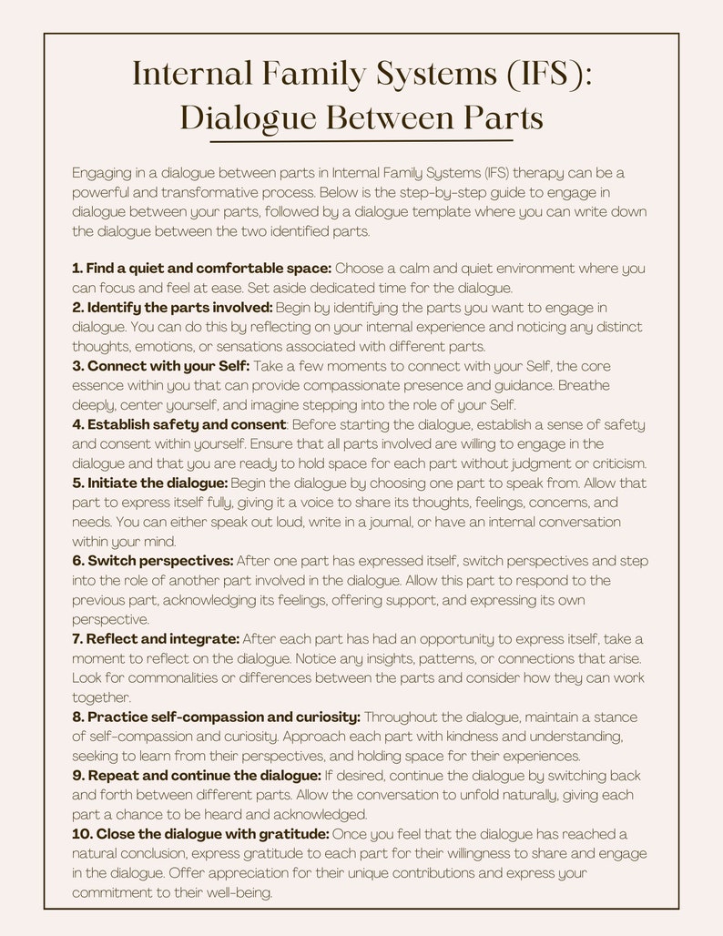 Internal Family Systems Dialogue Between Parts Parts Work IFS Parts ...