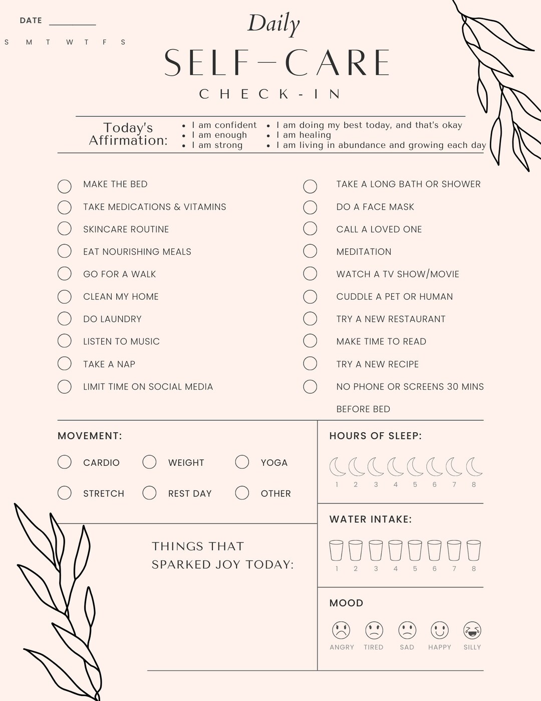 Daily Self-care Check-in - Etsy