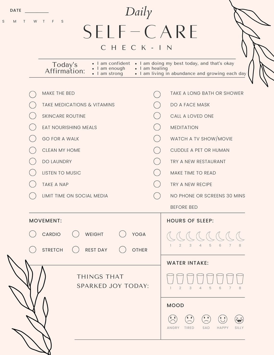 Daily Self-care Check-in - Etsy