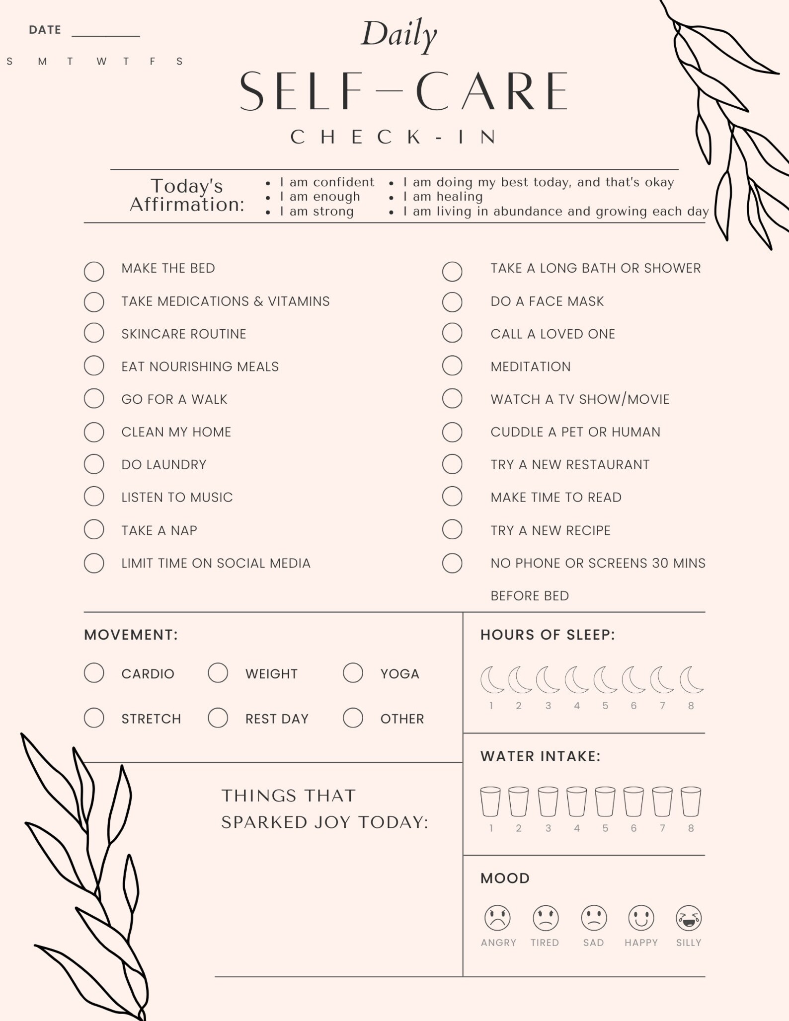 Daily Self-care Check-in - Etsy