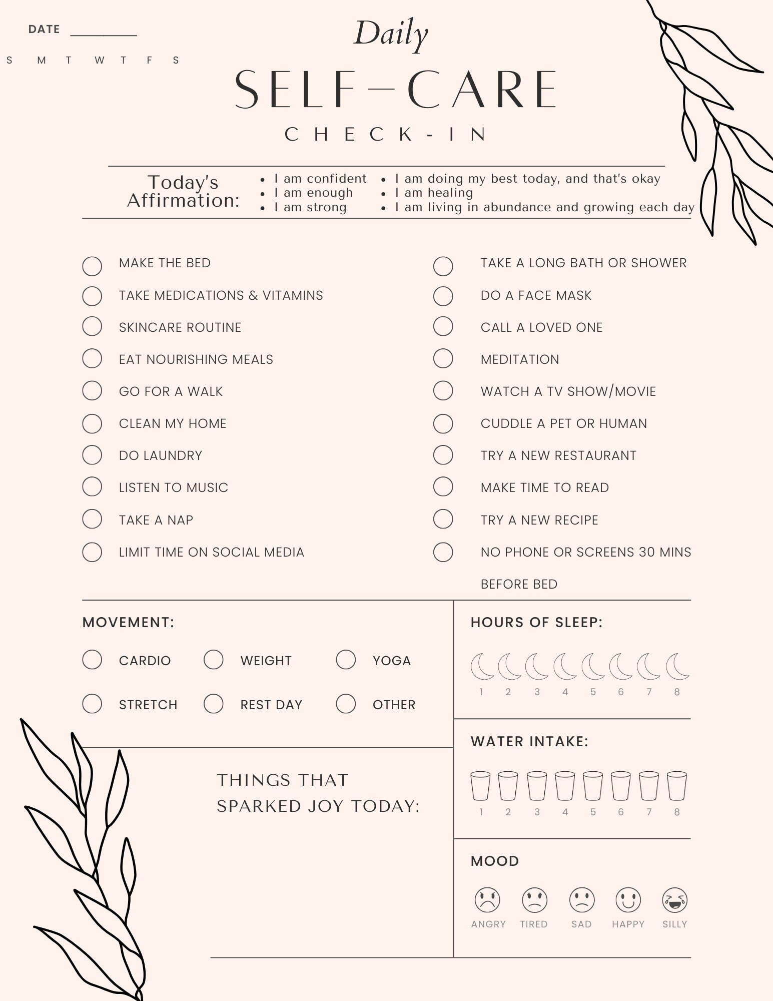 Daily Self-care Check-in - Etsy