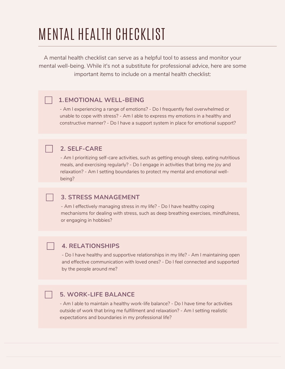 Mental Health Checklist; Mental Health Check-in; Well-being; Therapy ...