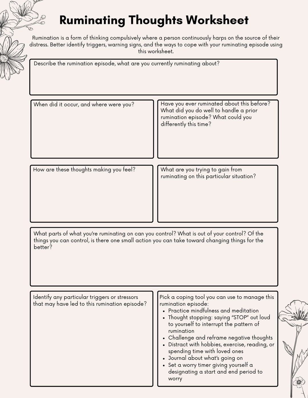 Ruminating Thought Record - Etsy