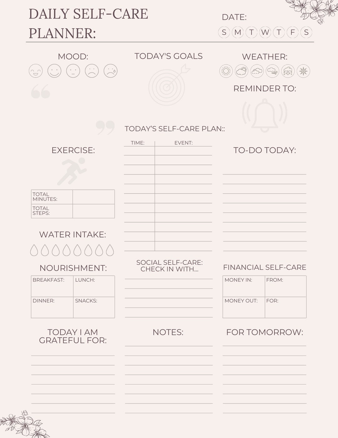 Daily Self-care Planner; Self-care Journal; Self-care Activities ...