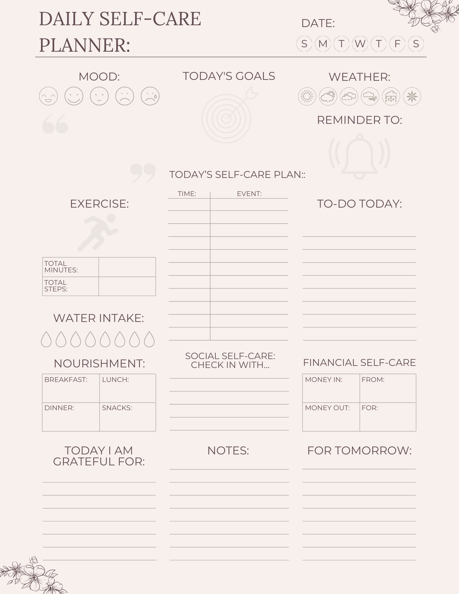 Daily Self-care Planner Self-care Journal Self-care Activities Mental ...