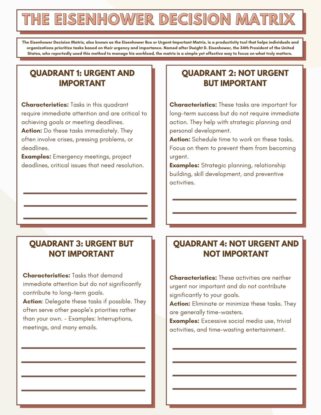 The Eisenhower Decision Matrix; Decision Making Skills; Making ...