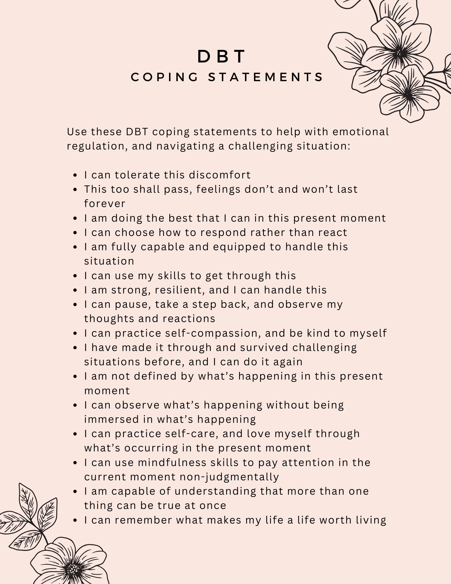 DBT Coping Statements - Etsy