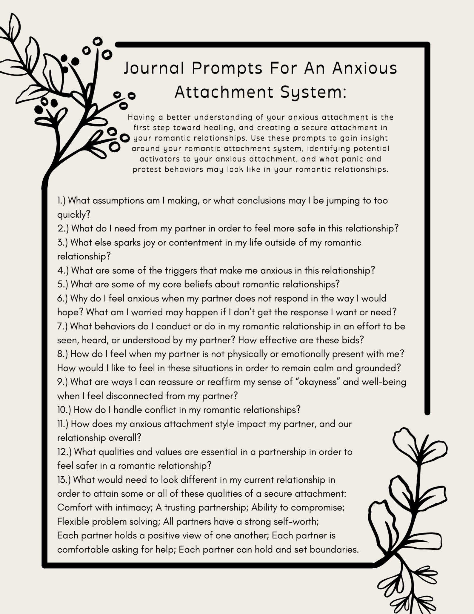 Anxious Attachment: Journal Prompts - Etsy