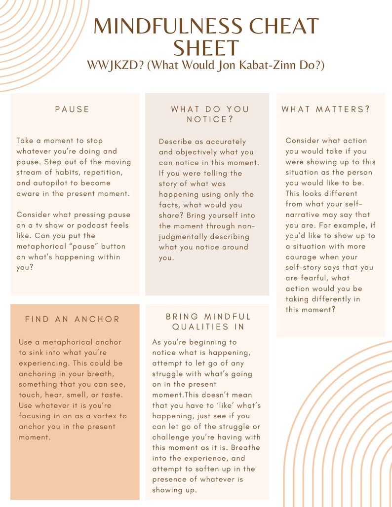 Mindfulness Cheat Sheet DBT & ACT - Etsy