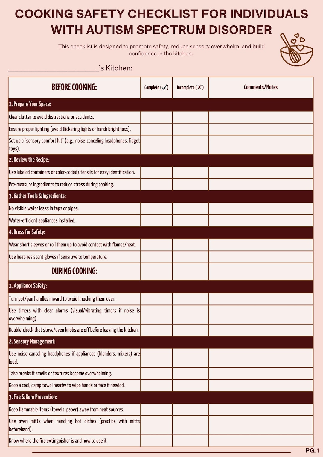 Cooking Safety Checklist for Individuals With Autism Spectrum Disorder ...