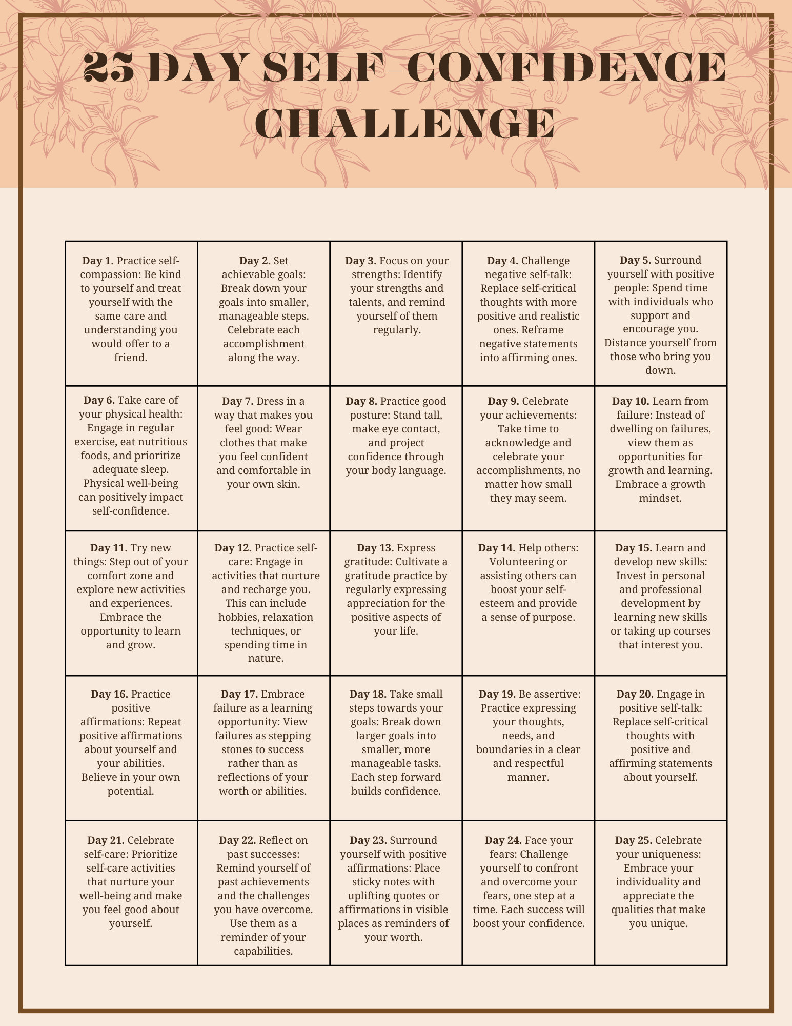 25 Day Self-confidence Challenge Self-confidence Self-esteem Self-worth ...