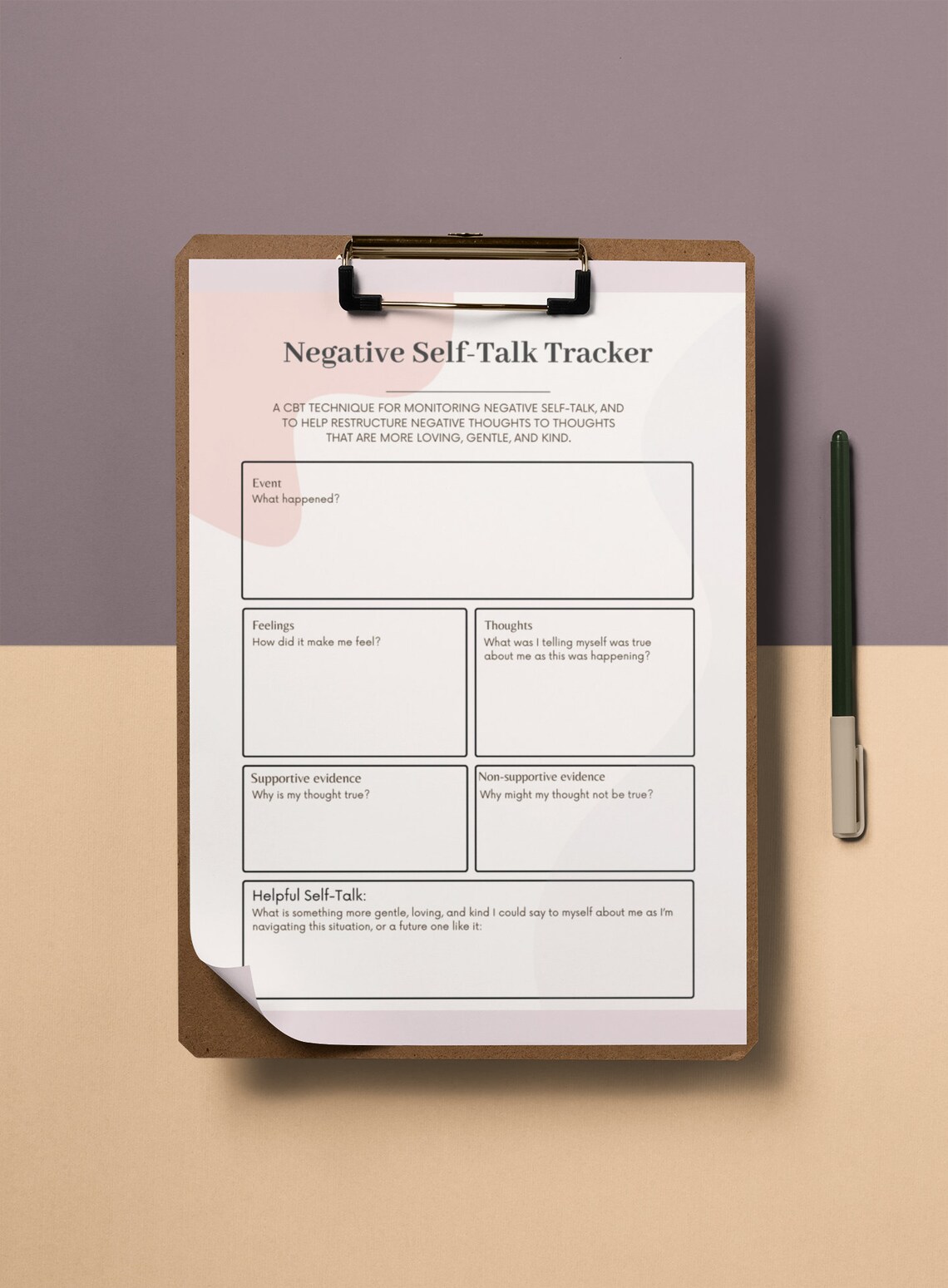 Negative Self-talk Tracker Inner Critic Work Negative Self-talk ...