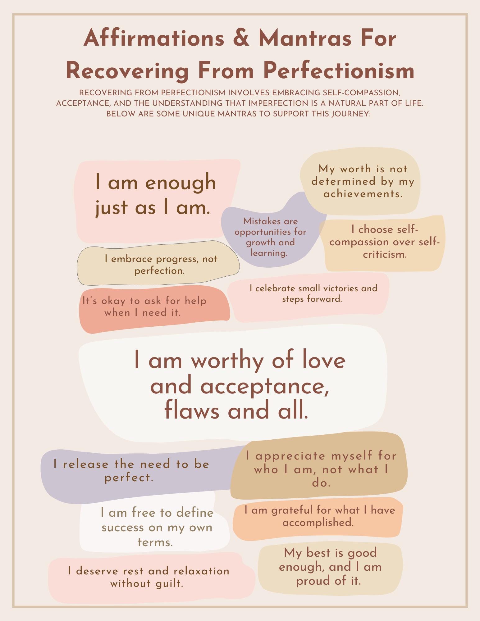 Perfectionism Recovery: Affirmations & Mantras Worksheet - Etsy