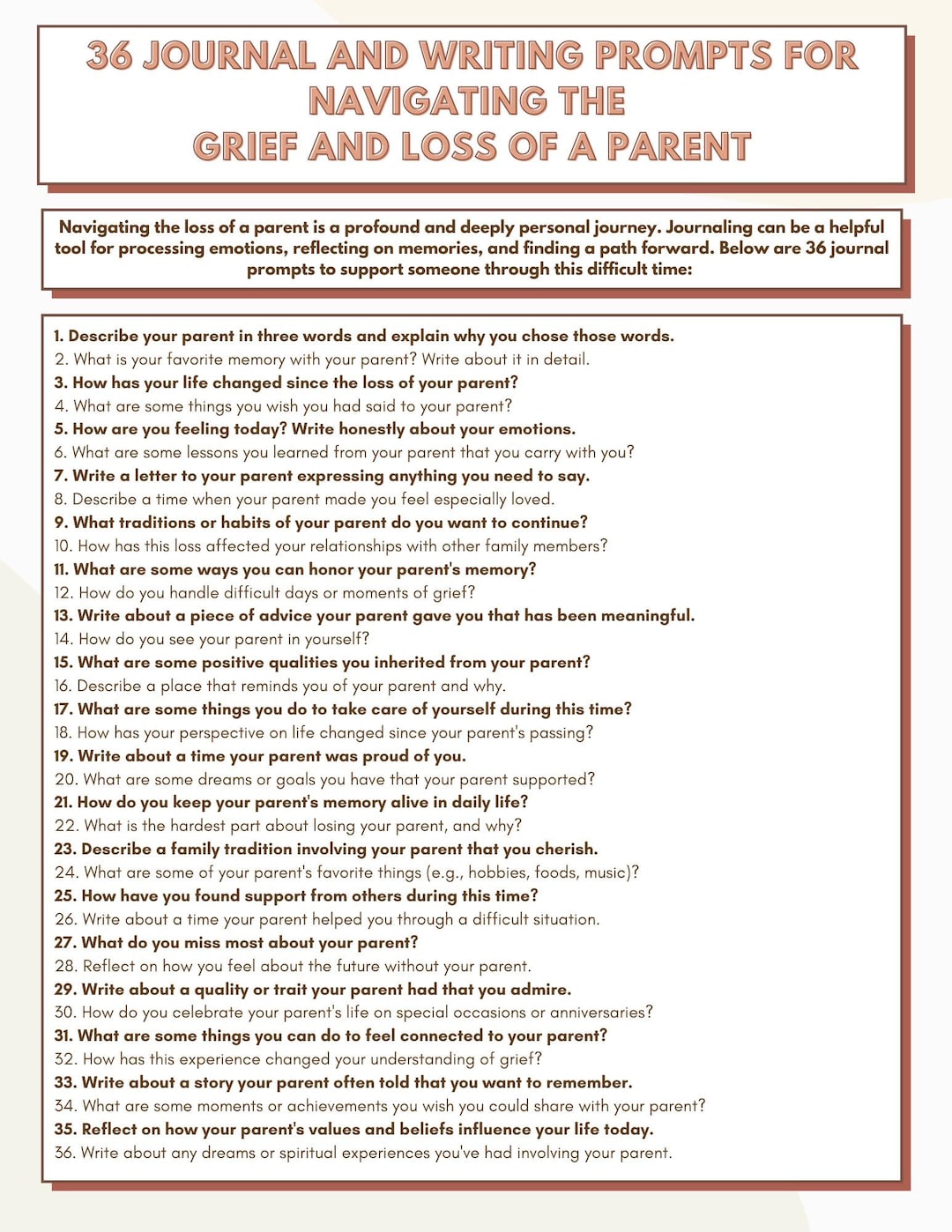 36 Journal and Writing Prompts for Navigating the Grief and Loss of A ...