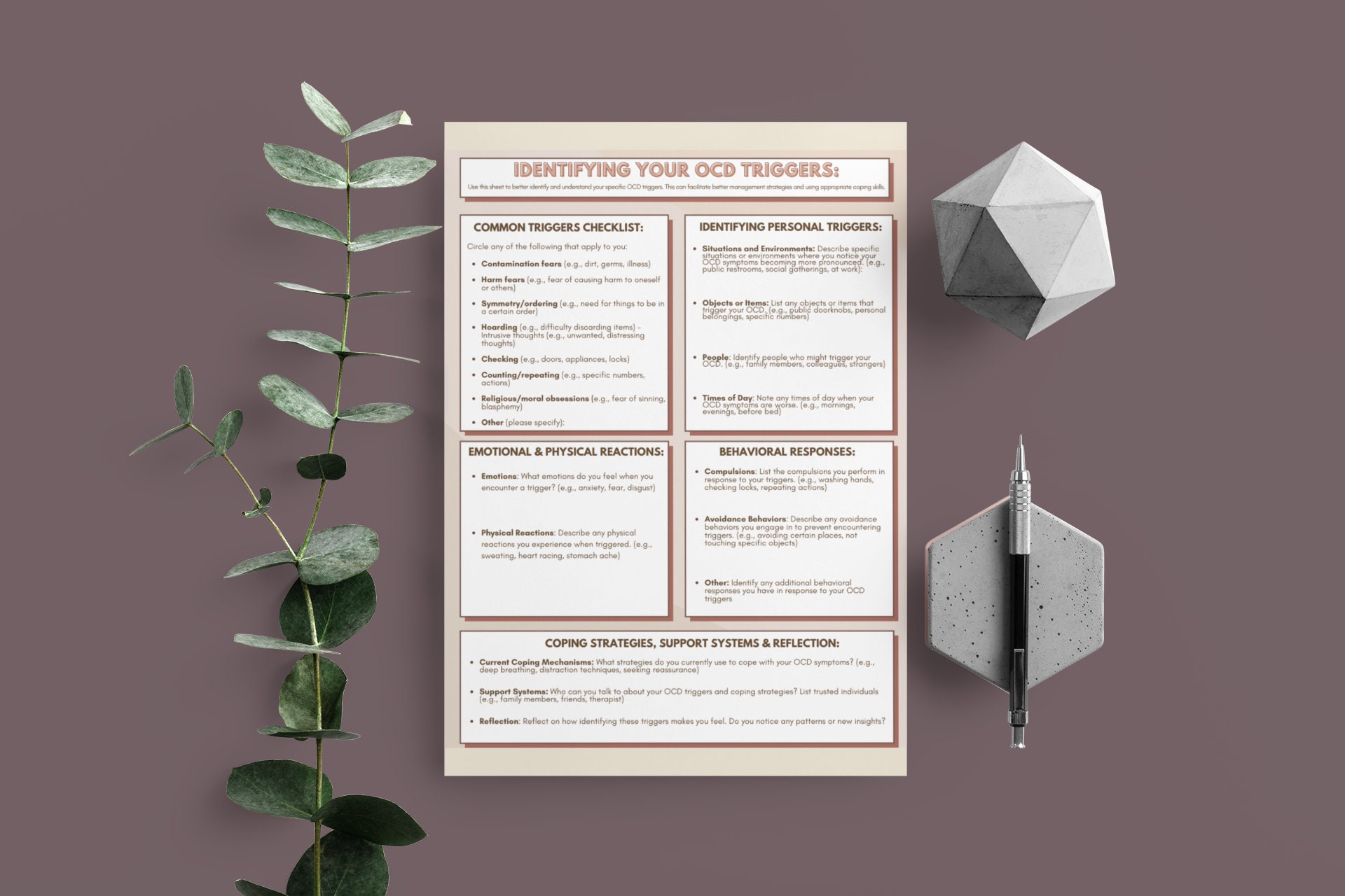 Identifying Your OCD Triggers Obsessive Compulsive Disorder Worksheet ...