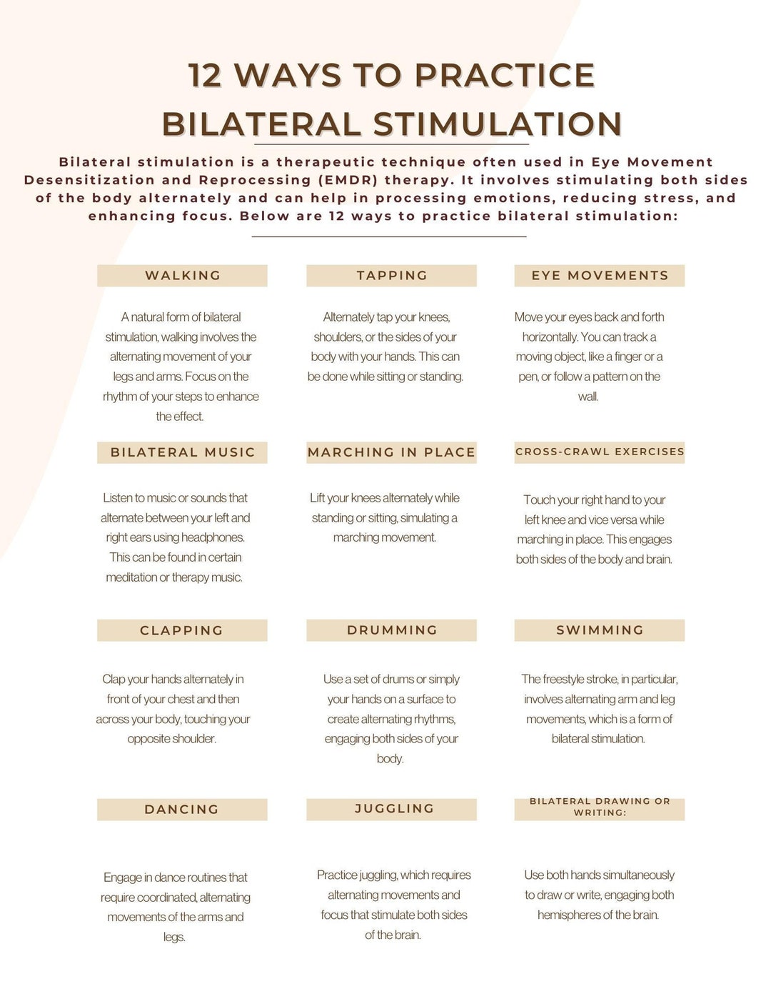 12 Ways to Practice Bilateral Stimulation; Bilateral Stimulation ...