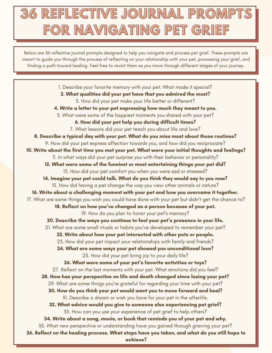 36 Reflective Journal Prompts for Navigating Pet Grief; Pet Grief ...