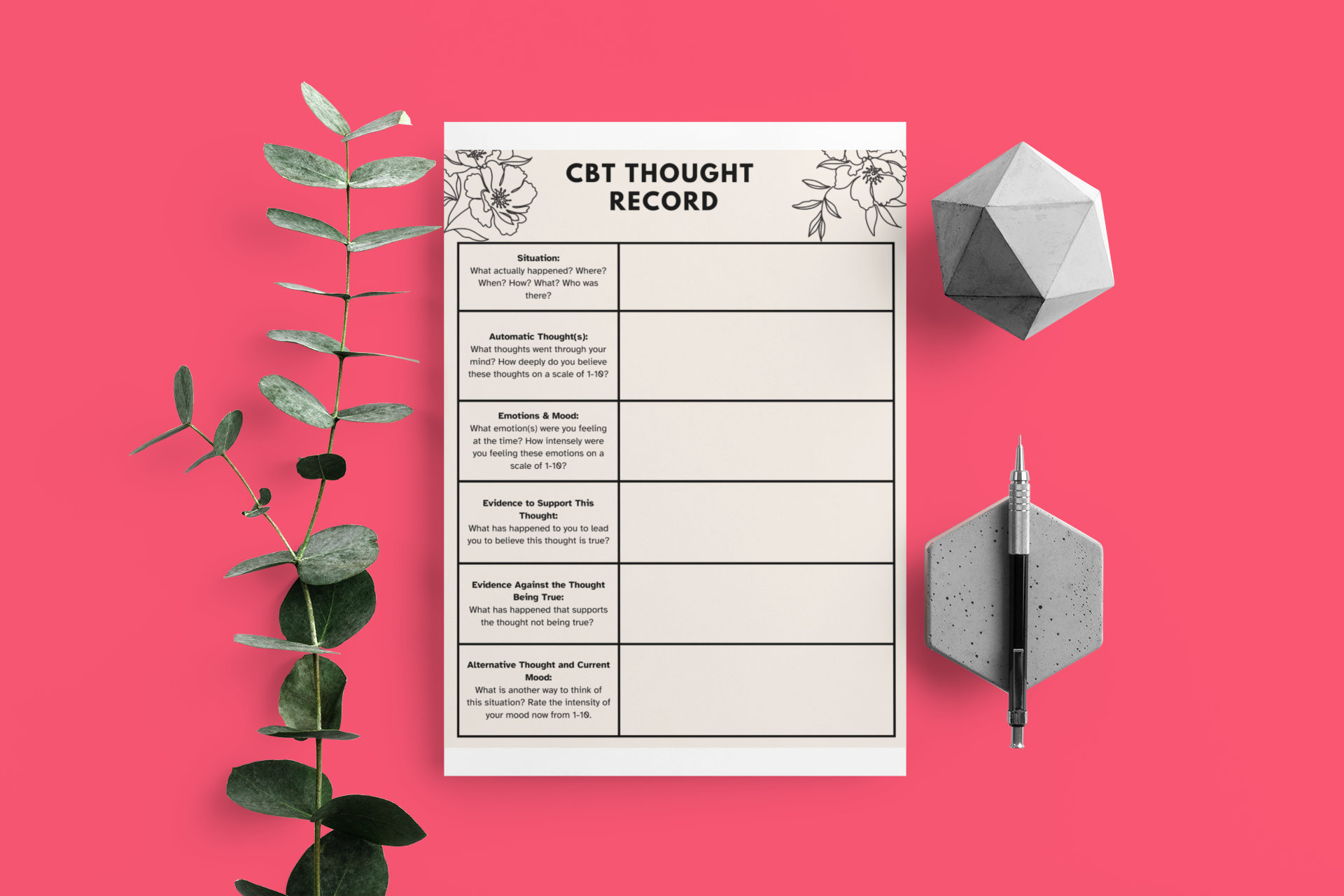 CBT Thought Record - Etsy