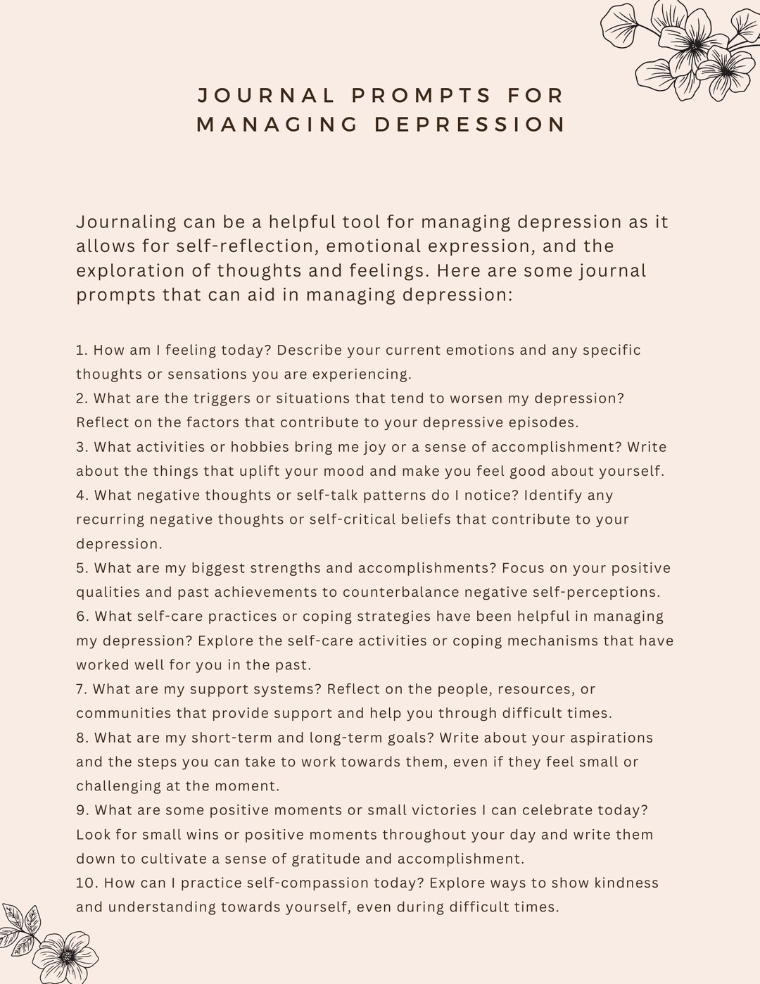 Journal Prompts for Managing Depression; Managing Depression; Therapy ...