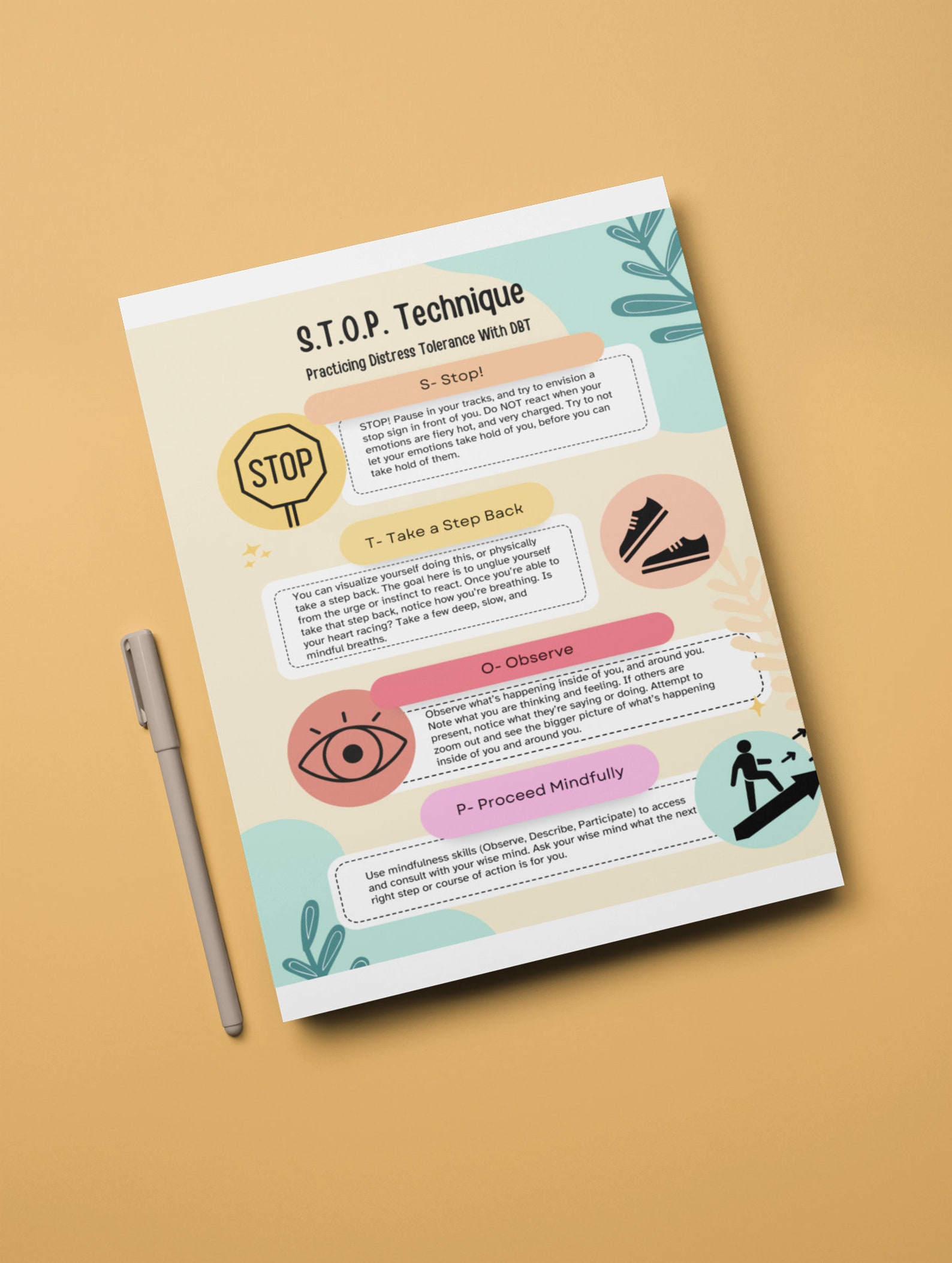 STOP Skill for DBT - Etsy