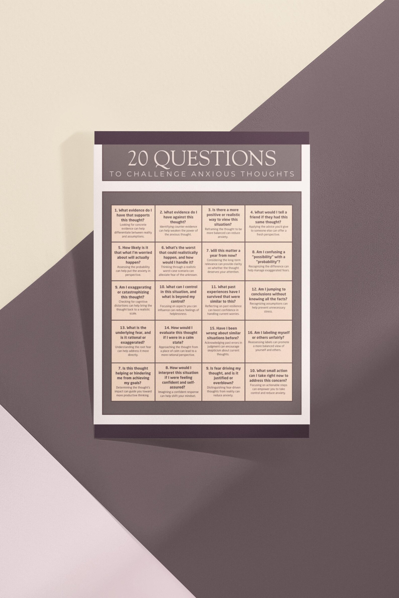 Anxious Thoughts Worksheet: 20 Questions for Anxiety Relief - Etsy
