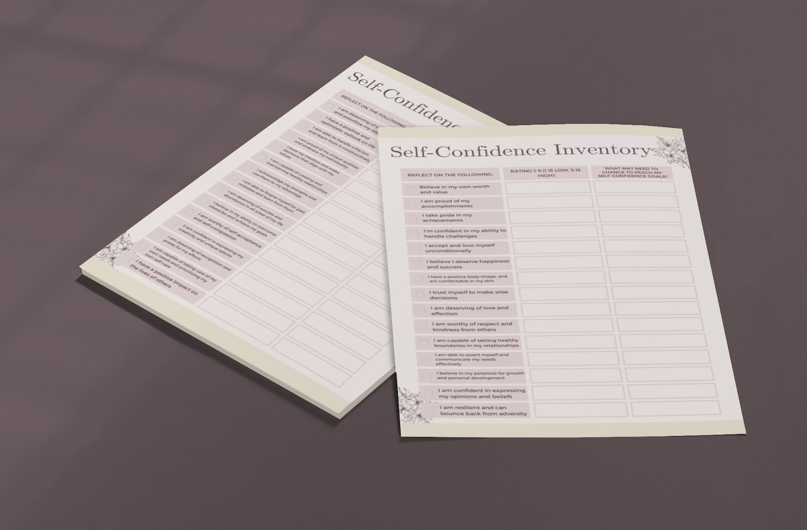 Self-confidence Inventory Worksheet: Self-esteem & Self-improvement ...